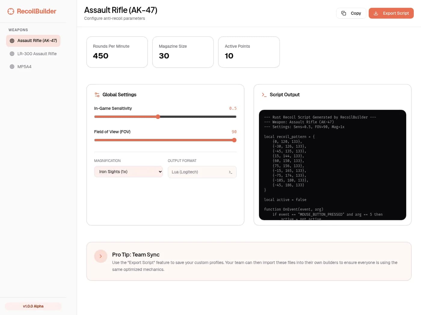Rust Recoil Script Builder