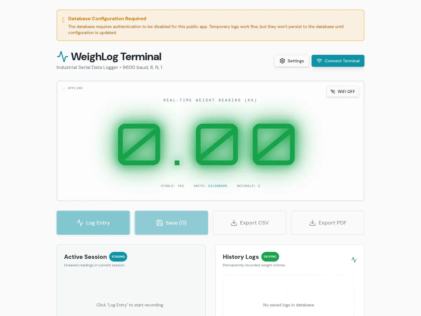 WeighLog Terminal App