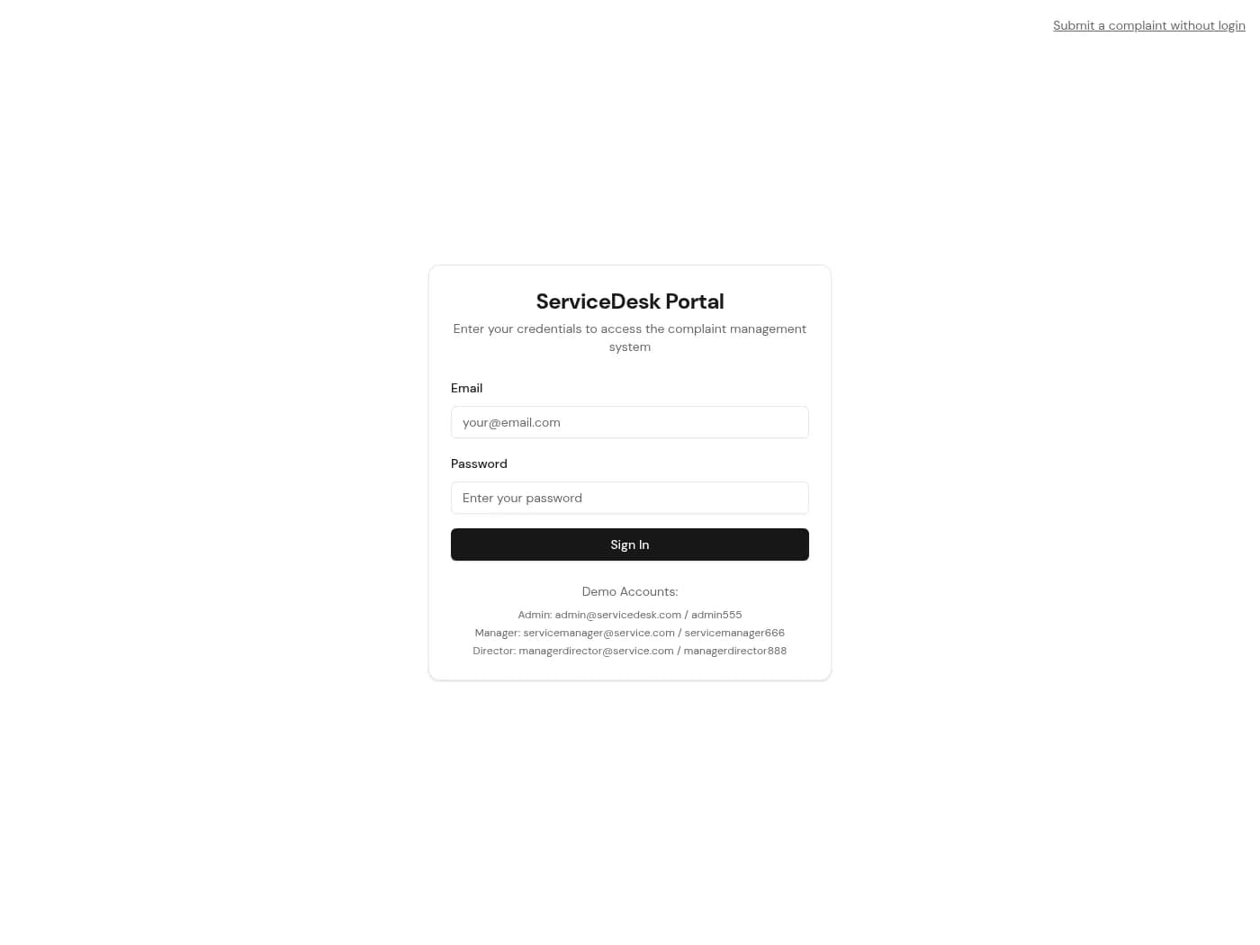 ServiceDesk Complaint Portal