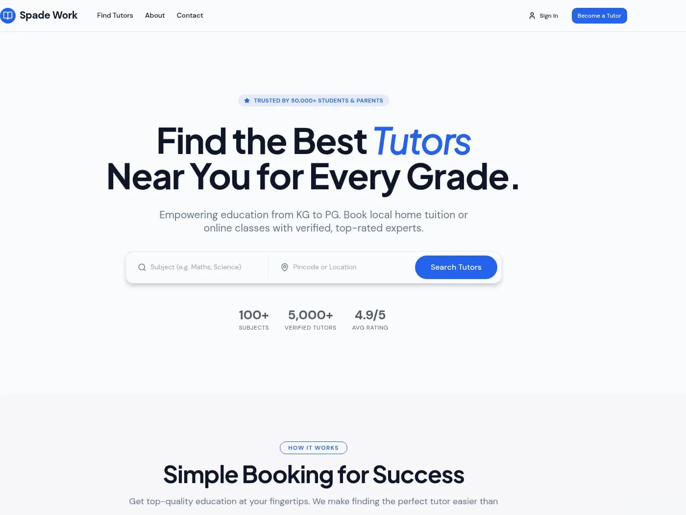 Spade Work Tutor Platform