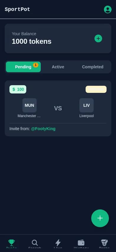 SportPot Social Duel App