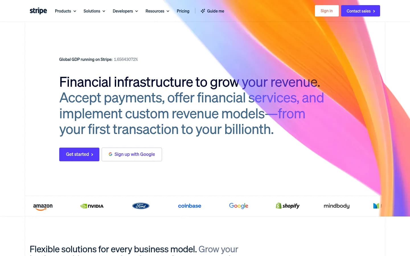 Stripe homepage — the payments infrastructure for subscription billing and recurring revenue management