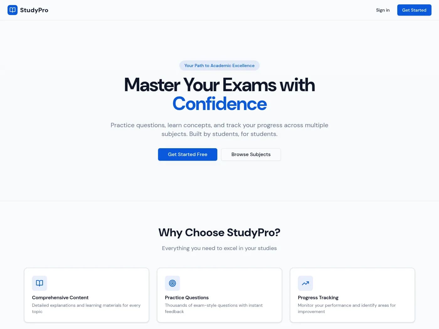 StudyPro: Engaging Exam Practice and Learning Platform