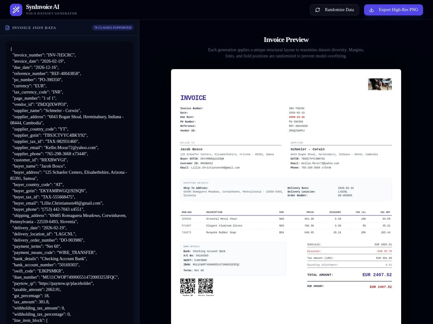 SynInvoice AI Generator