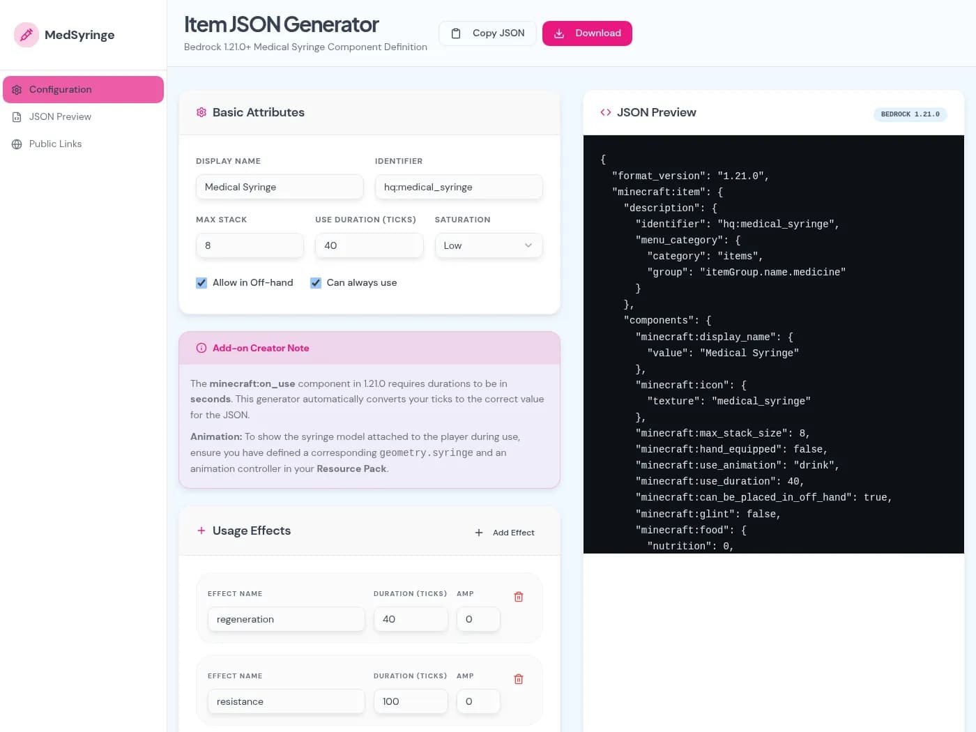 MedSyringe JSON Generator