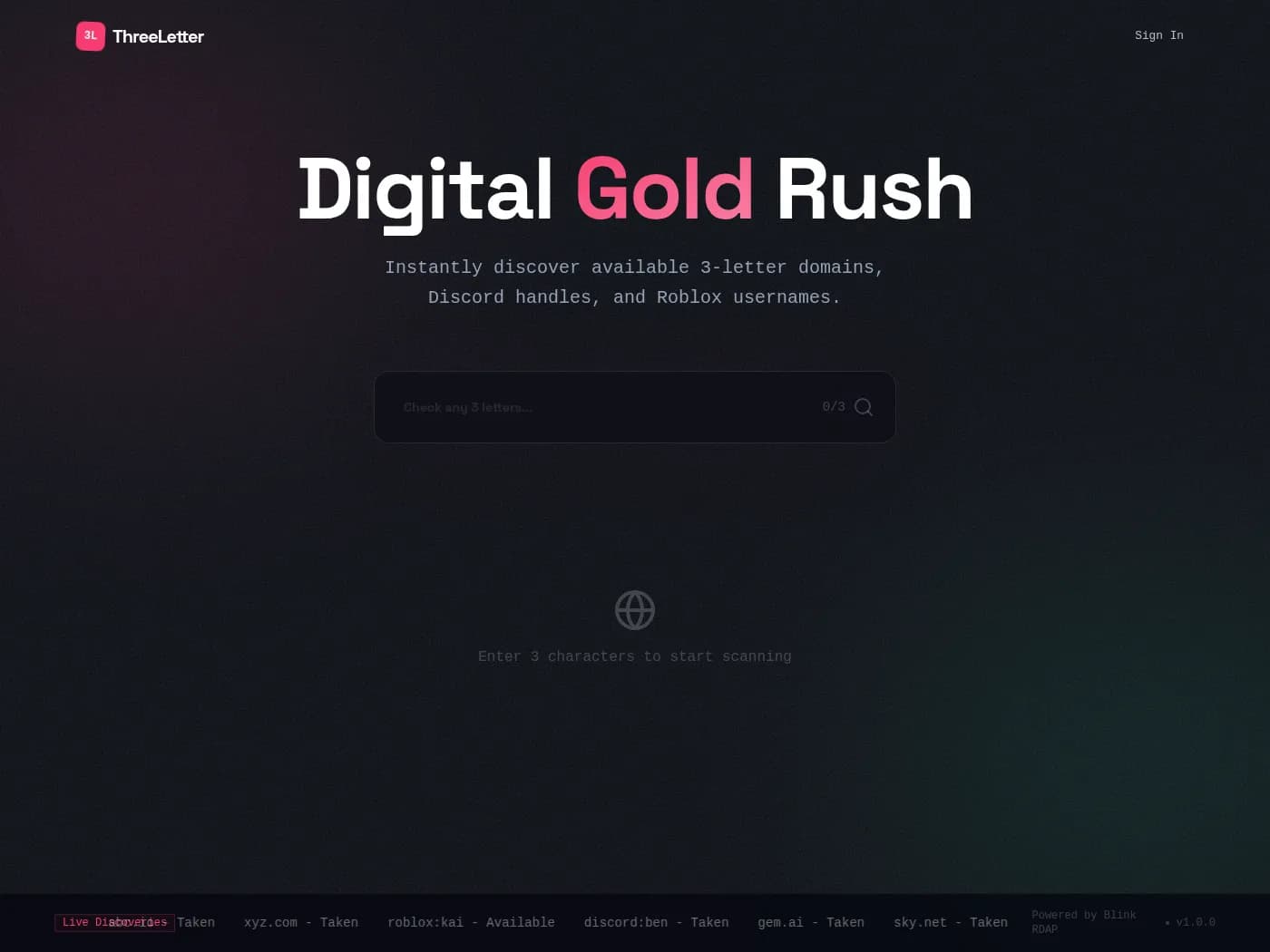 ThreeLetter Domain Finder