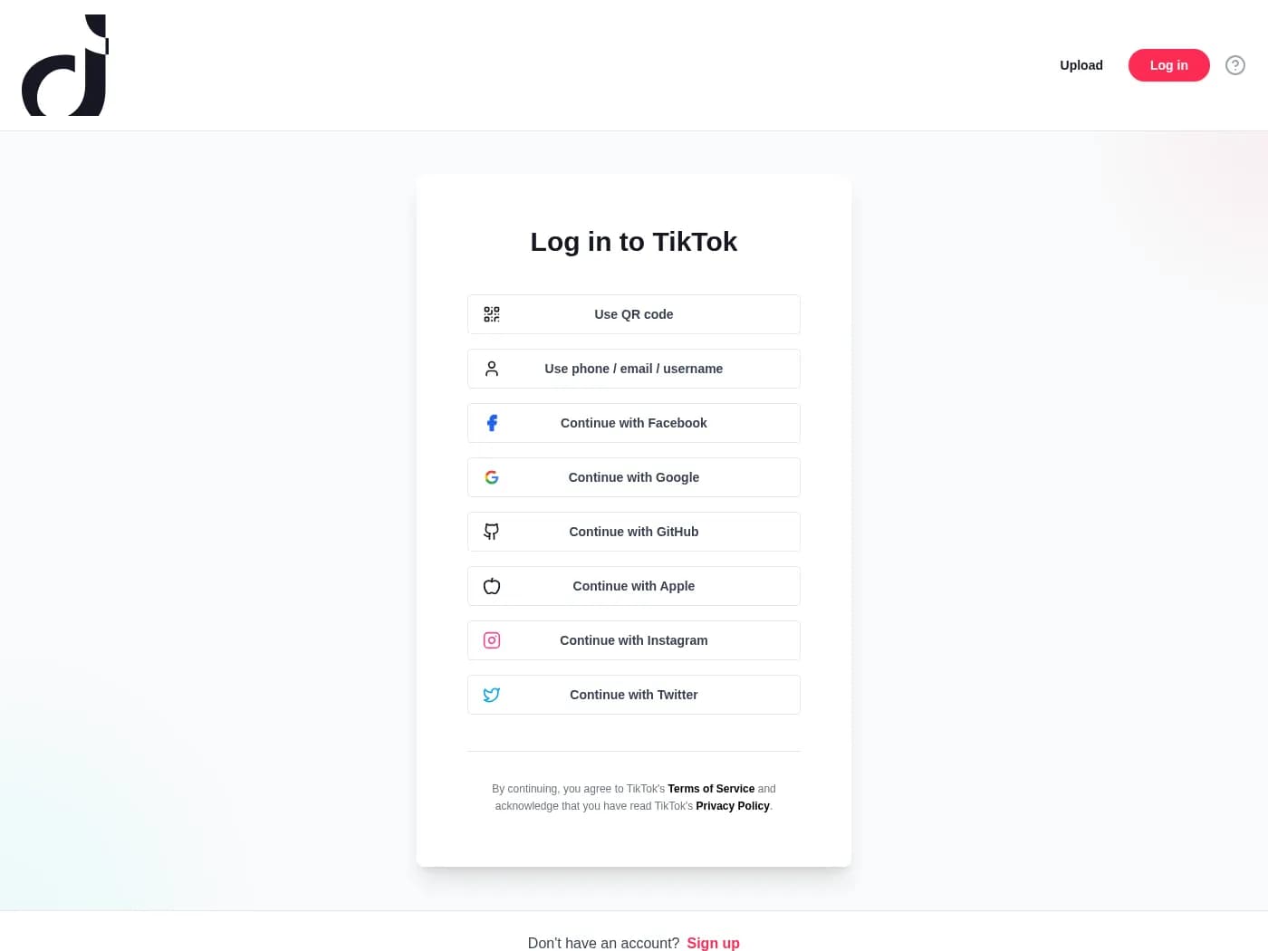 TikTok Login Page