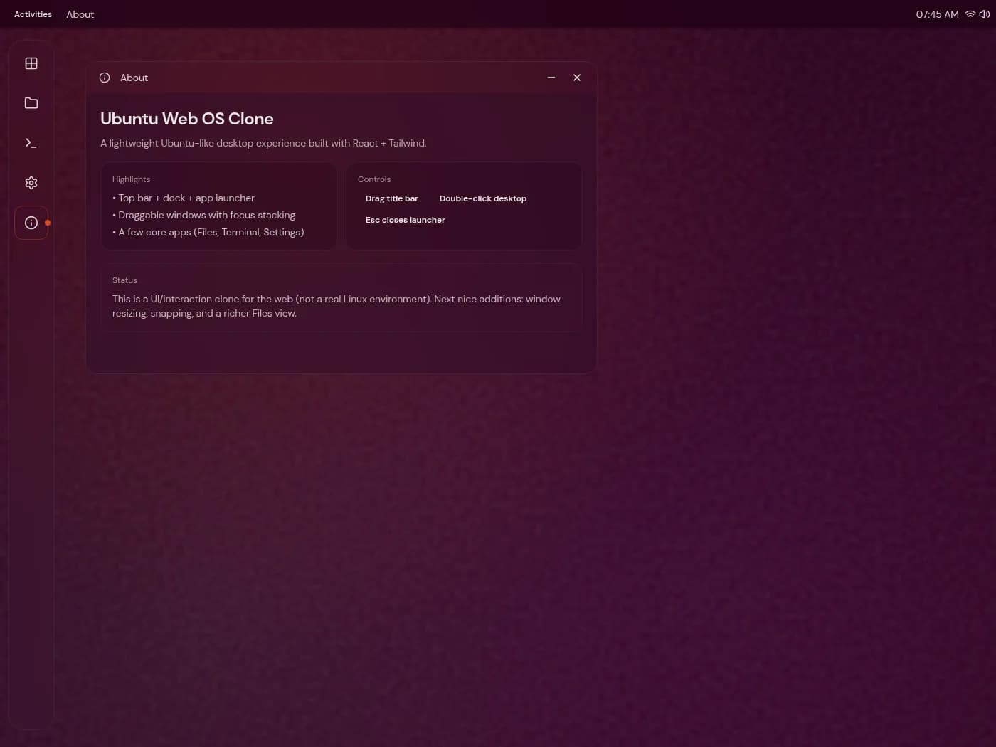 Ubuntu Web OS Clone