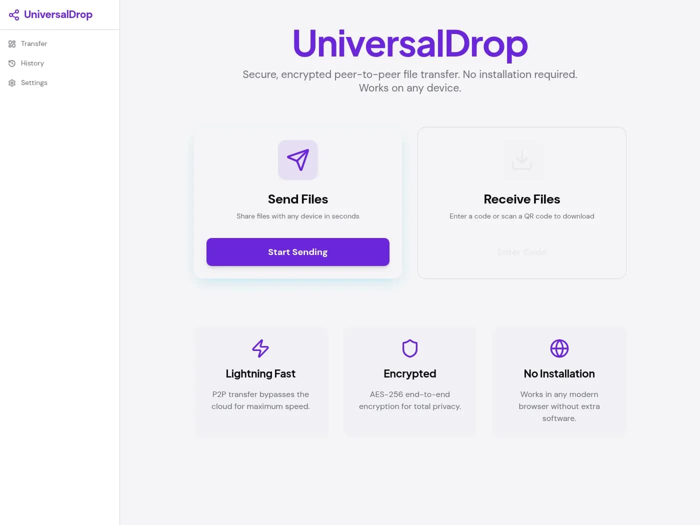UniversalDrop Web Transfer