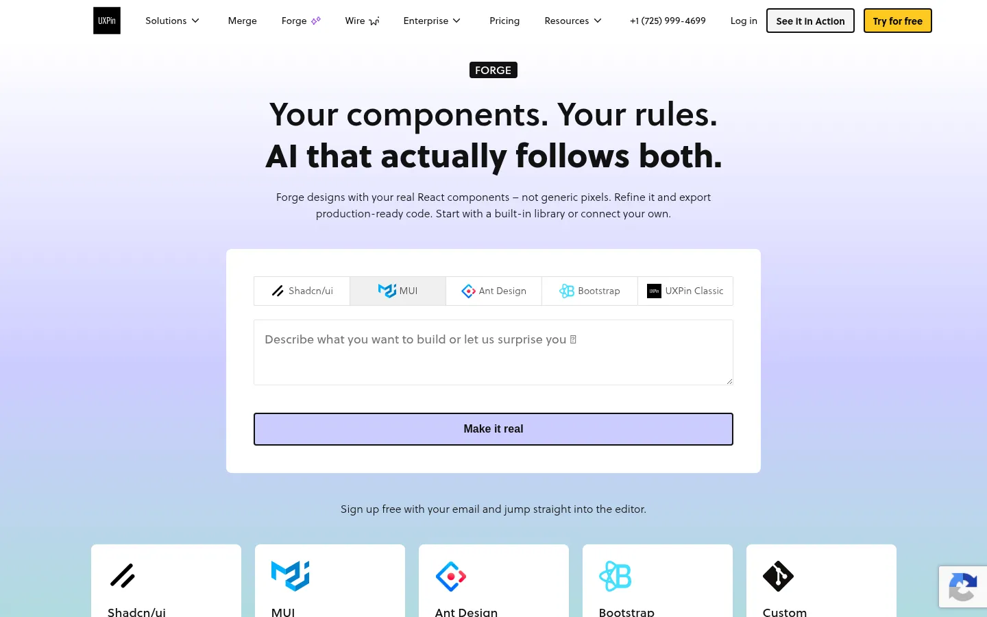 UXPin Forge homepage