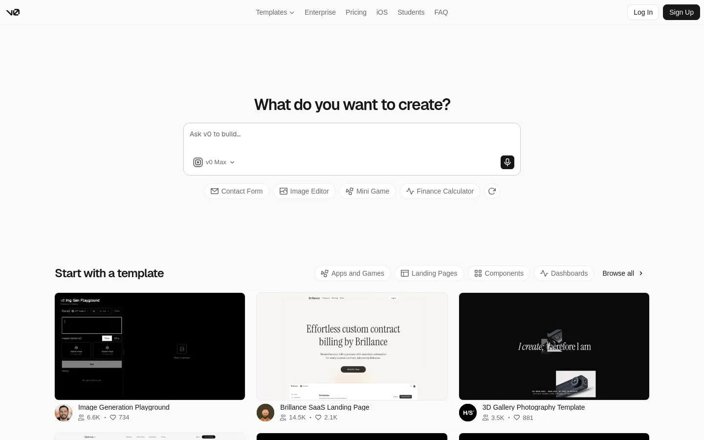 v0 homepage