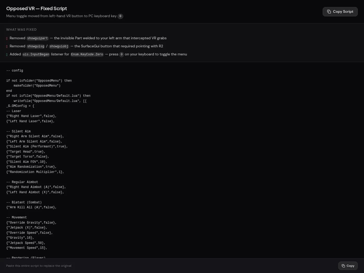 VR Keybind Script Fix