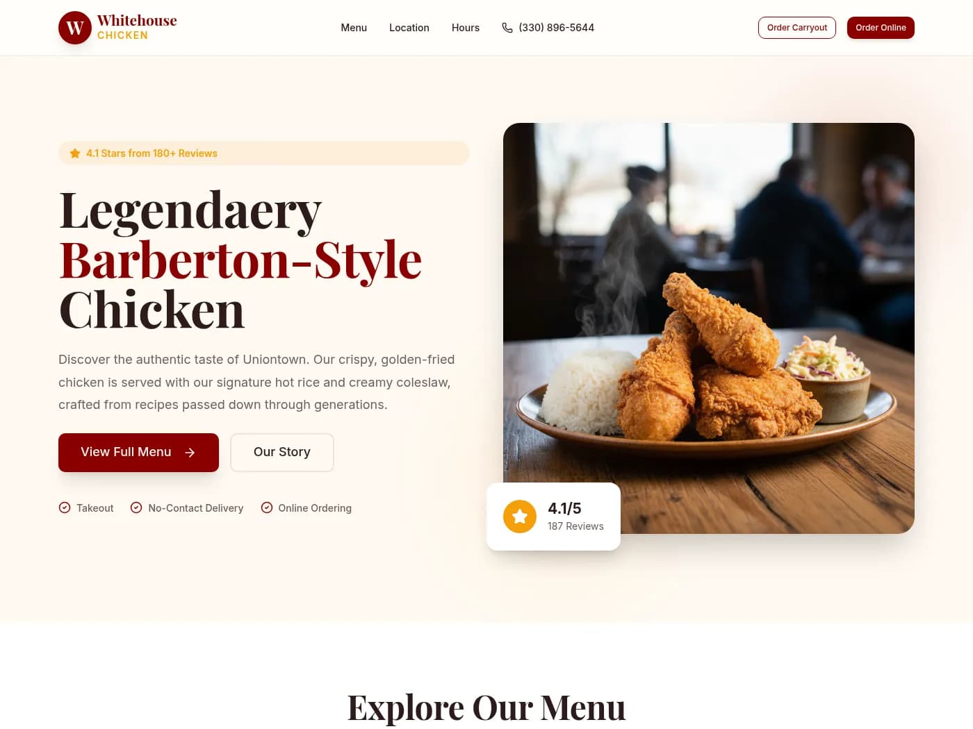 Whitehouse Chicken Menu