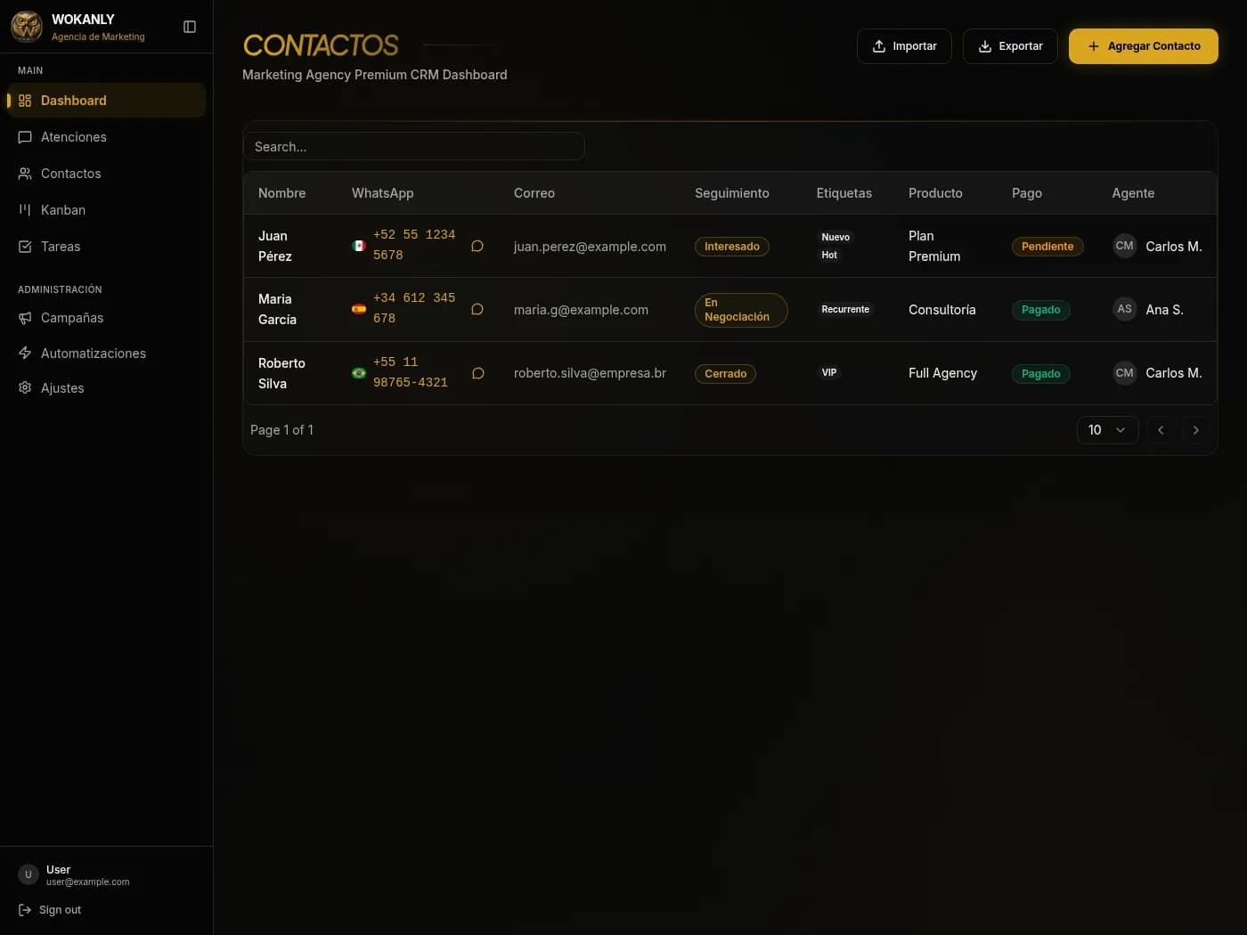 Wokanly Contact Dashboard