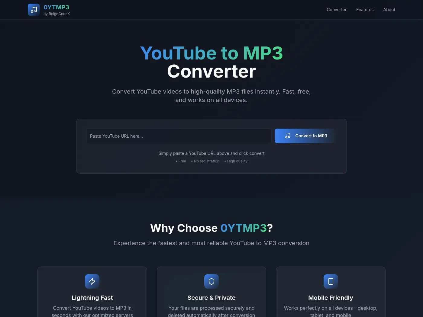 0YTMP3: Professional YouTube to MP3 Converter by ReignCodeX