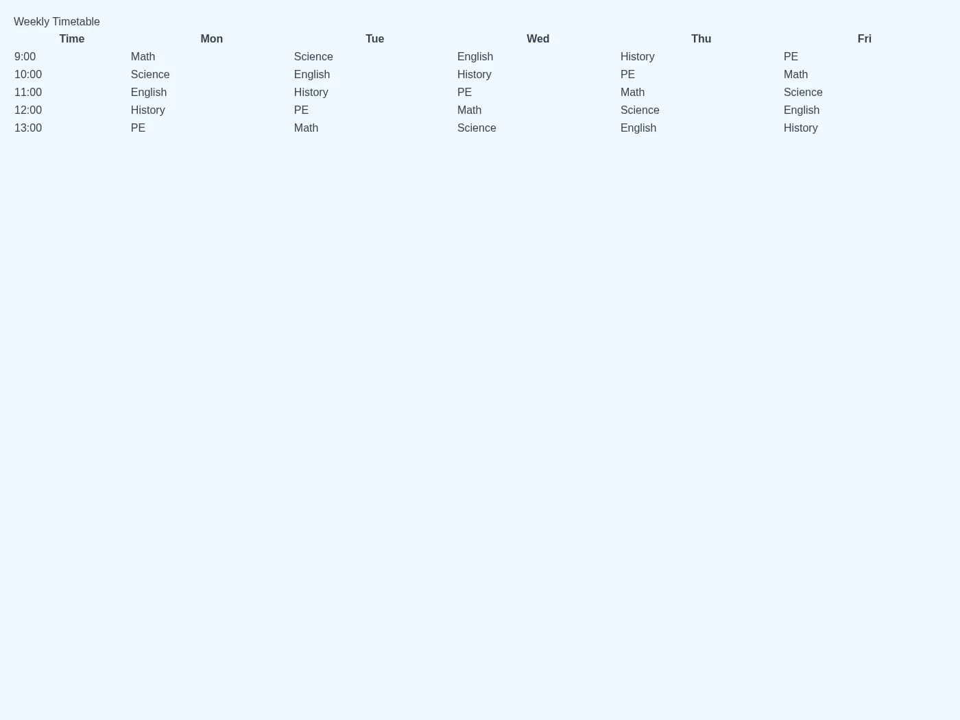 Minimal 10-Line Timetable Generator