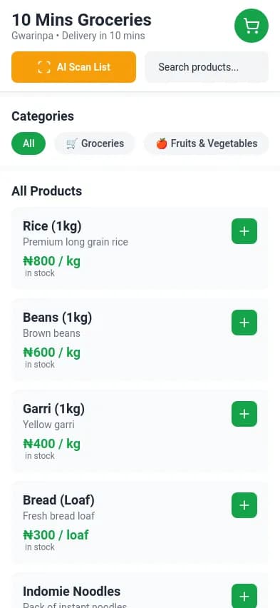 10 Mins Groceries - Gwarinpa Instant Delivery