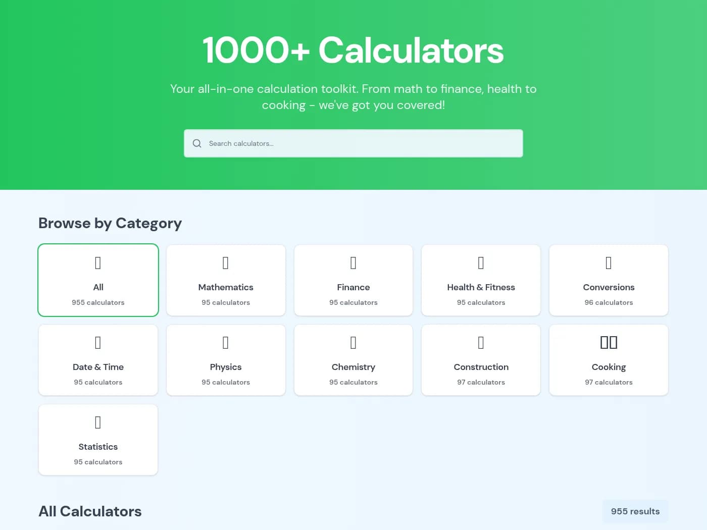 1000 Calculators Webosite