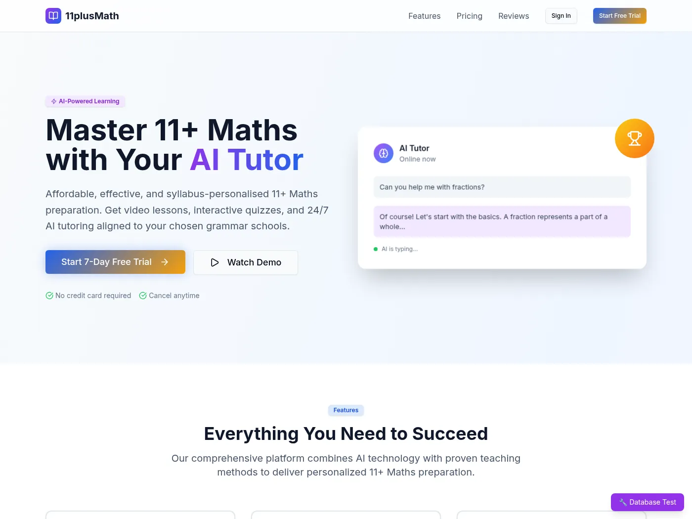 11plusMath AI Tutor Platform