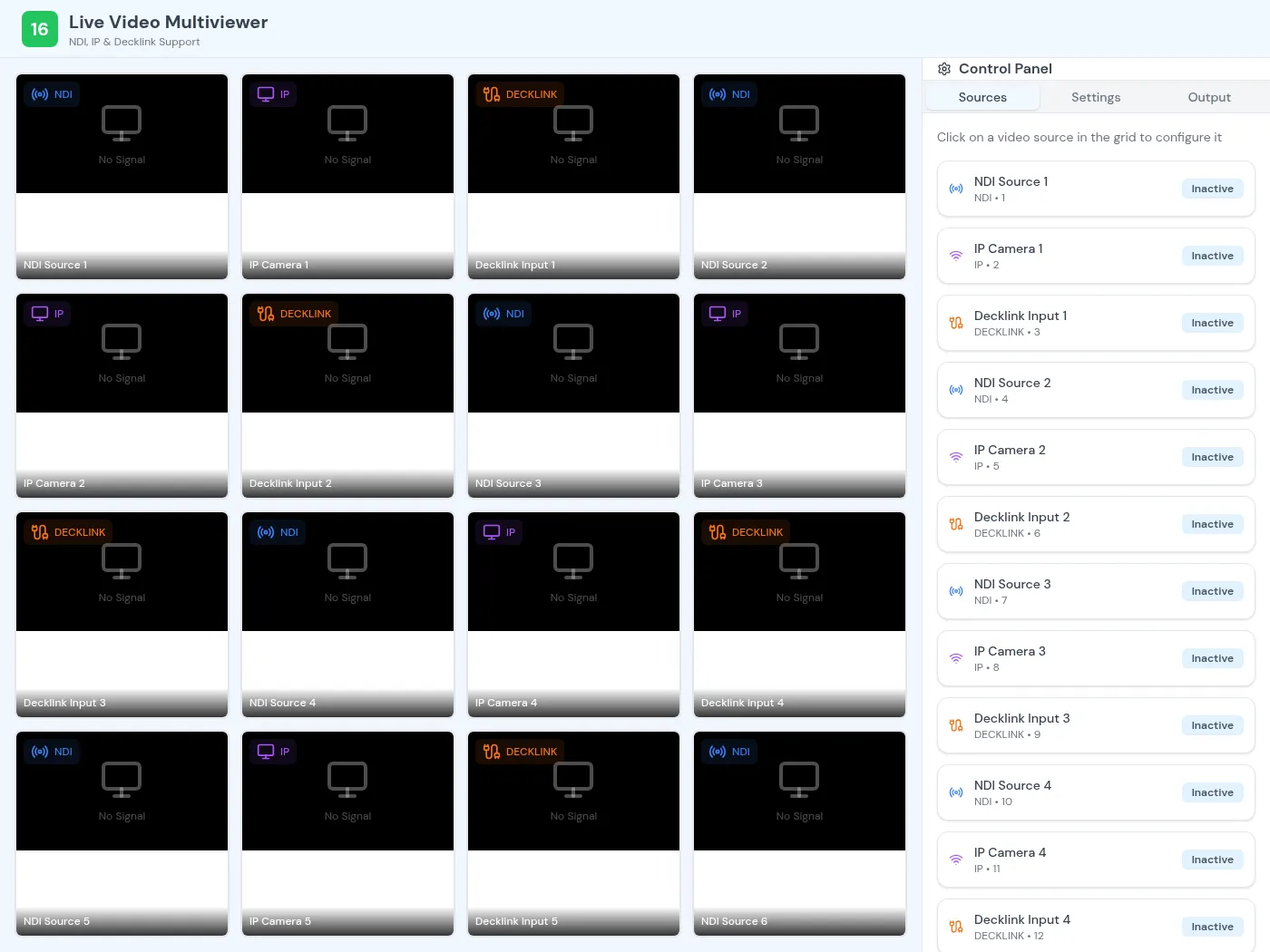 Live Video Multiviewer for NDI, IP & Decklink