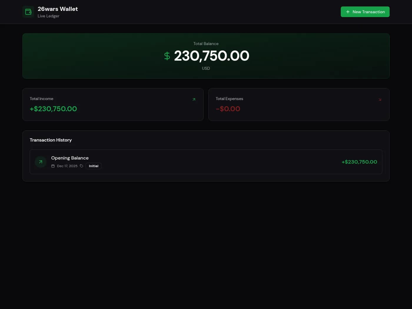 26wars Live Ledger Wallet (Dark Mode)