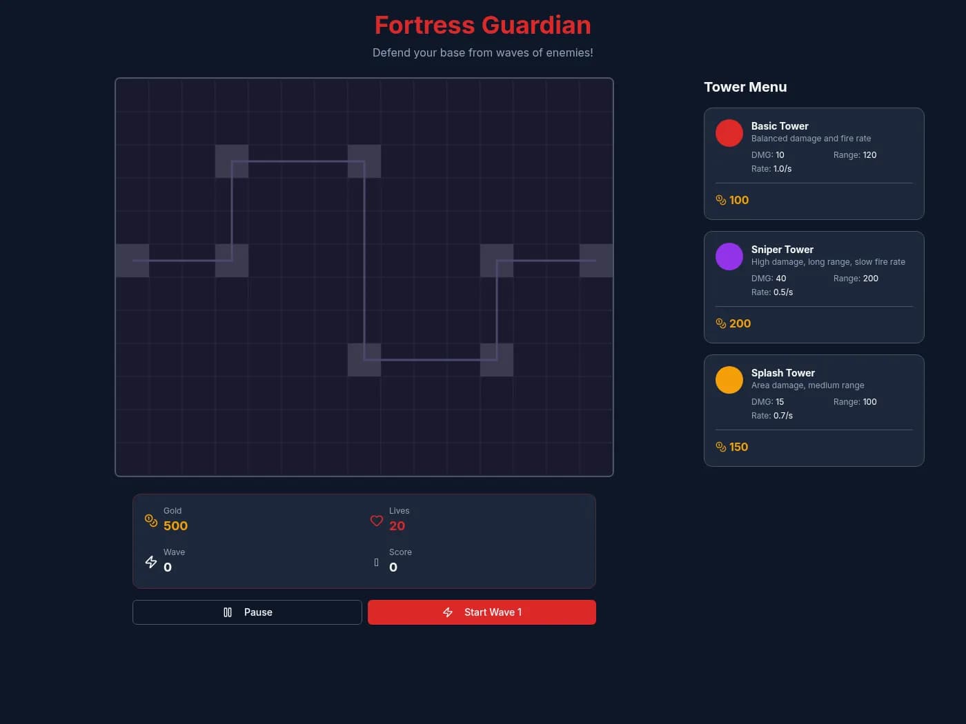 Fortress Guardian: A 2D Tower Defense Game