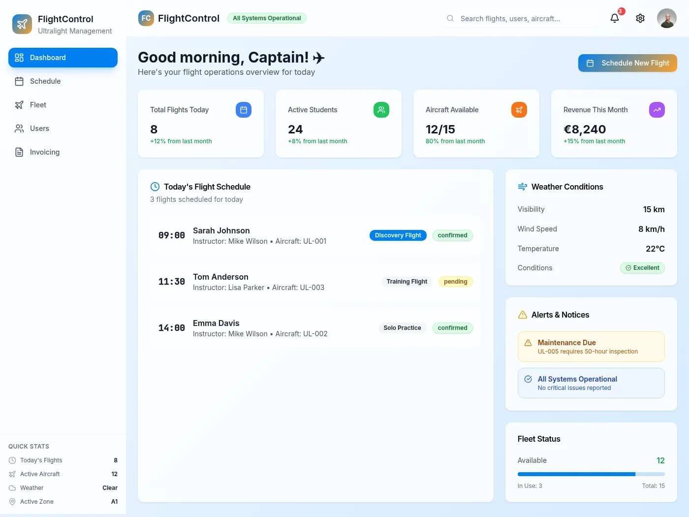 Ultralight Flight Schedule Manager
