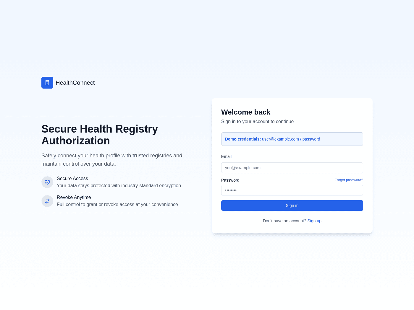 Health Registry Authorization App