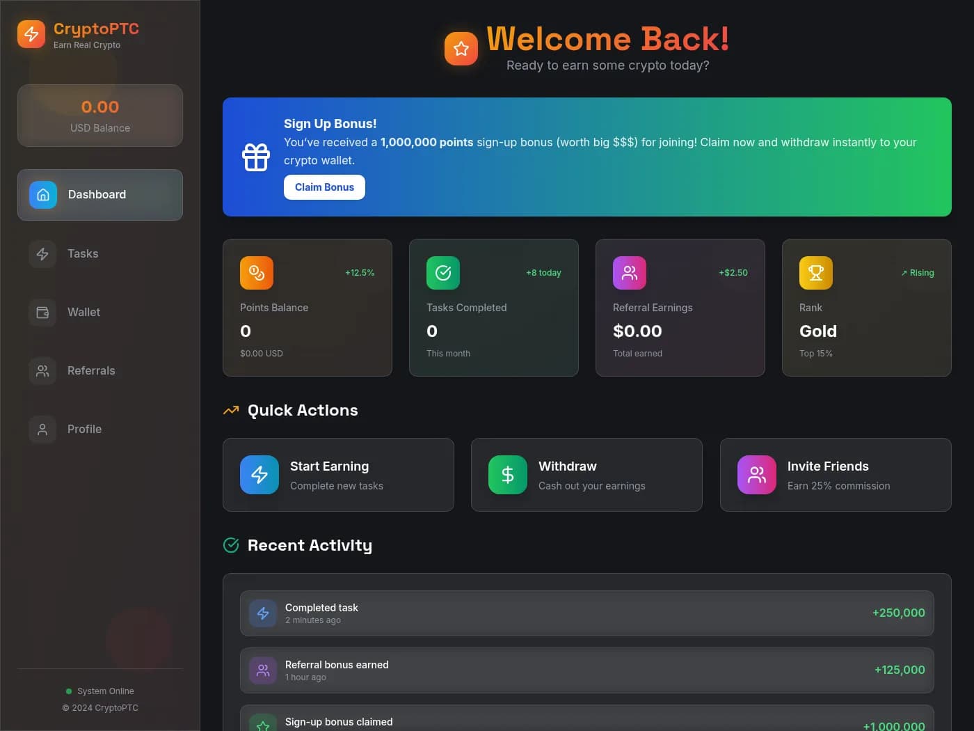 CryptoPTC - Paid-to-Click Cryptocurrency Earning Platform