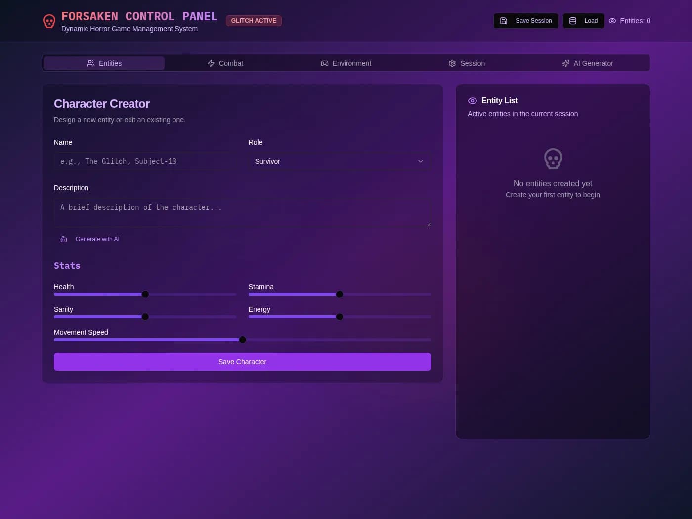 Forsaken Control Panel - Dynamic Horror Game Management System
