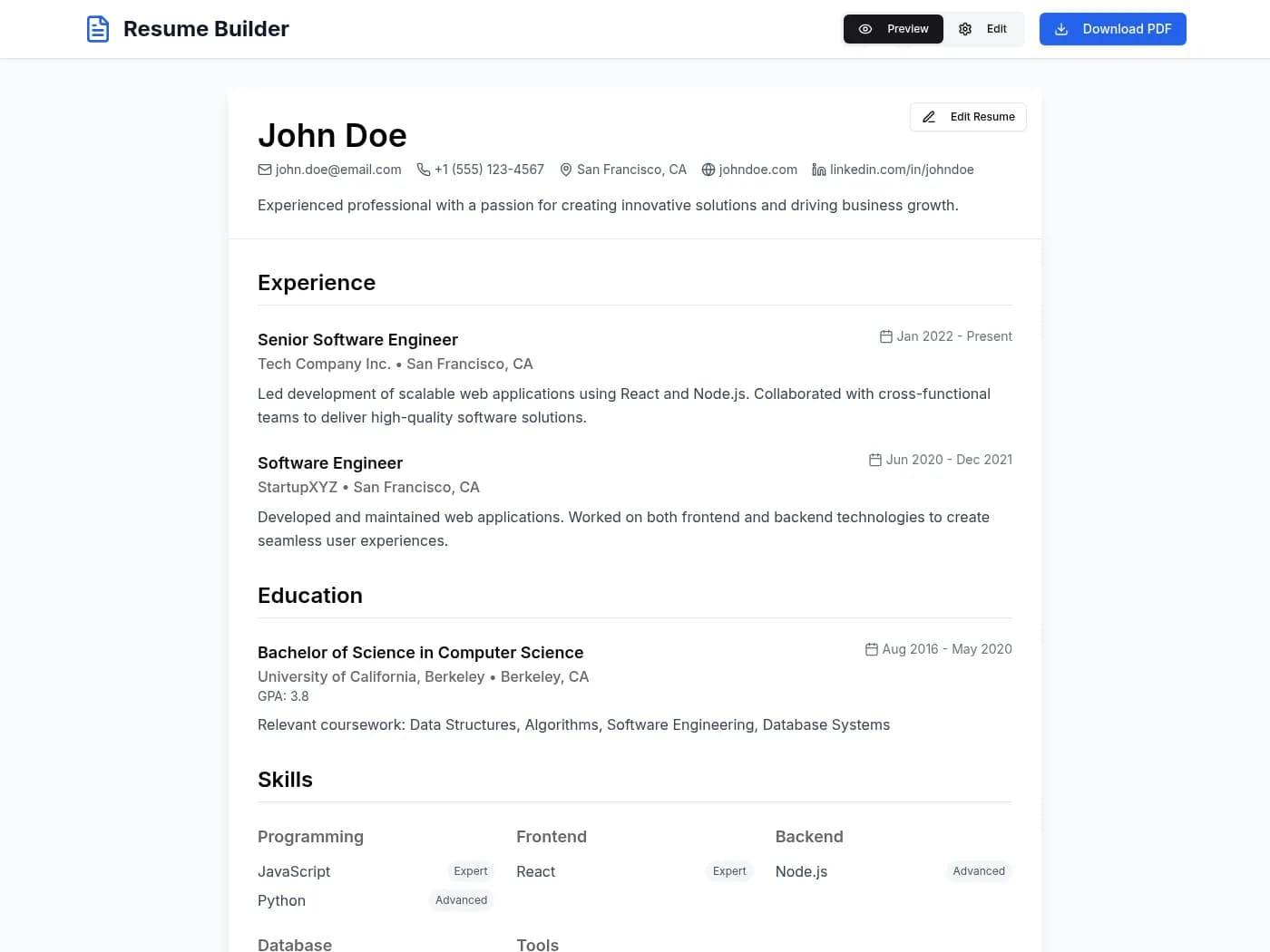 Resume Website Builder