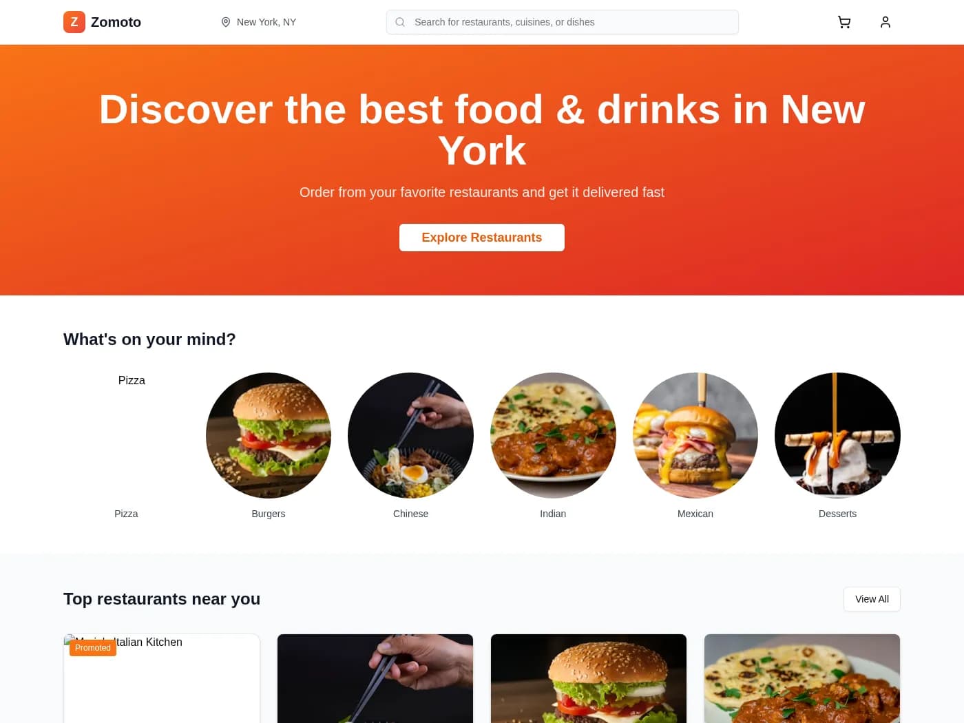 Zomoto Food Delivery App