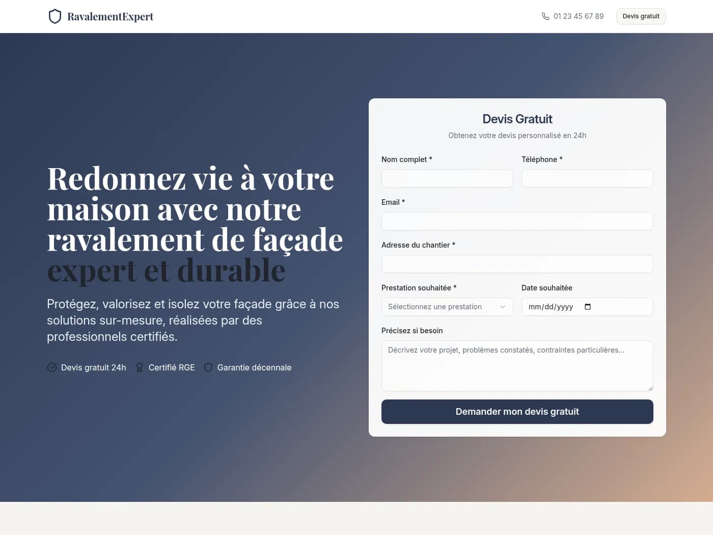 Landing Page Ravalement de Façade
