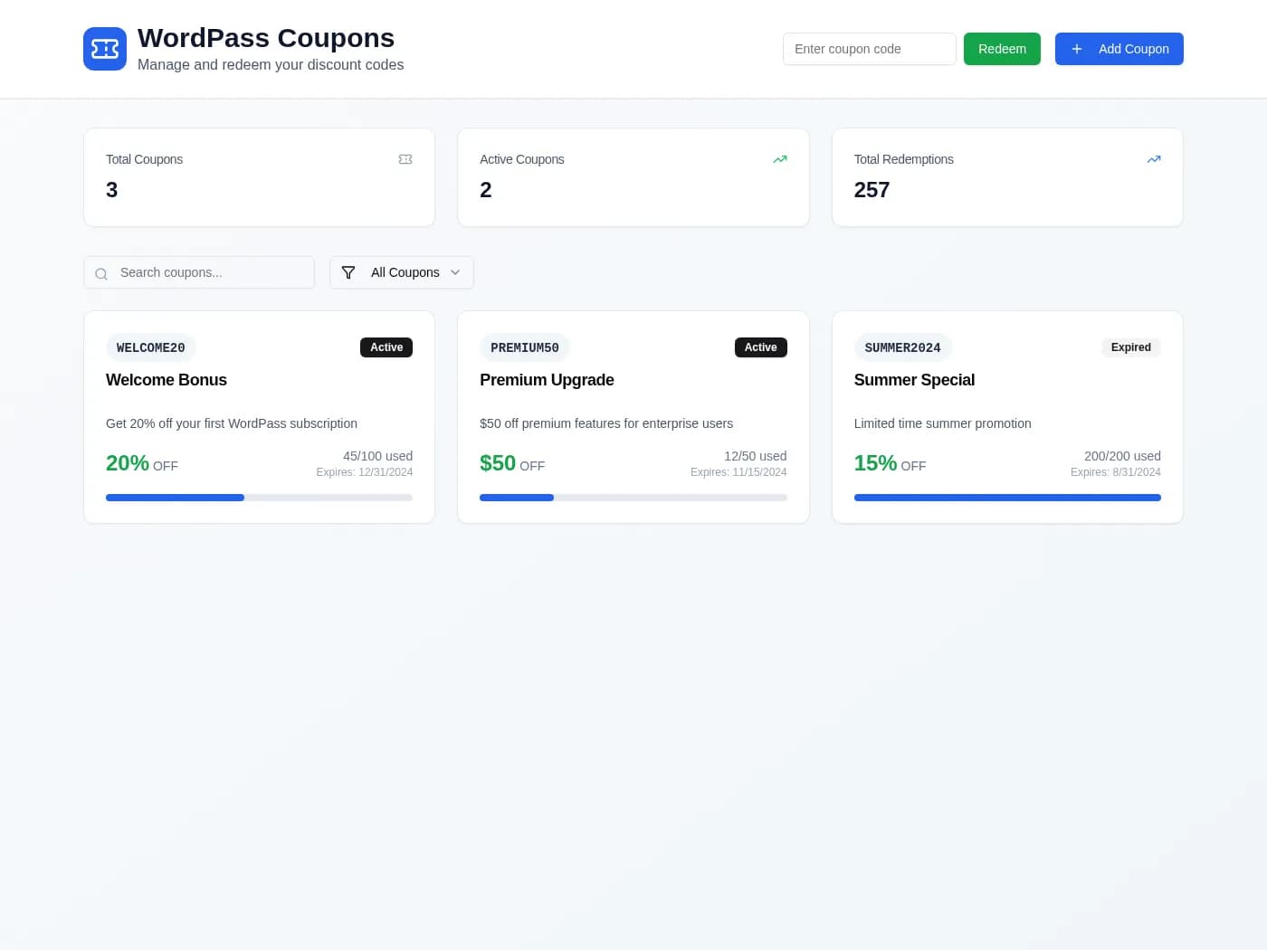 WordPass Coupons Website