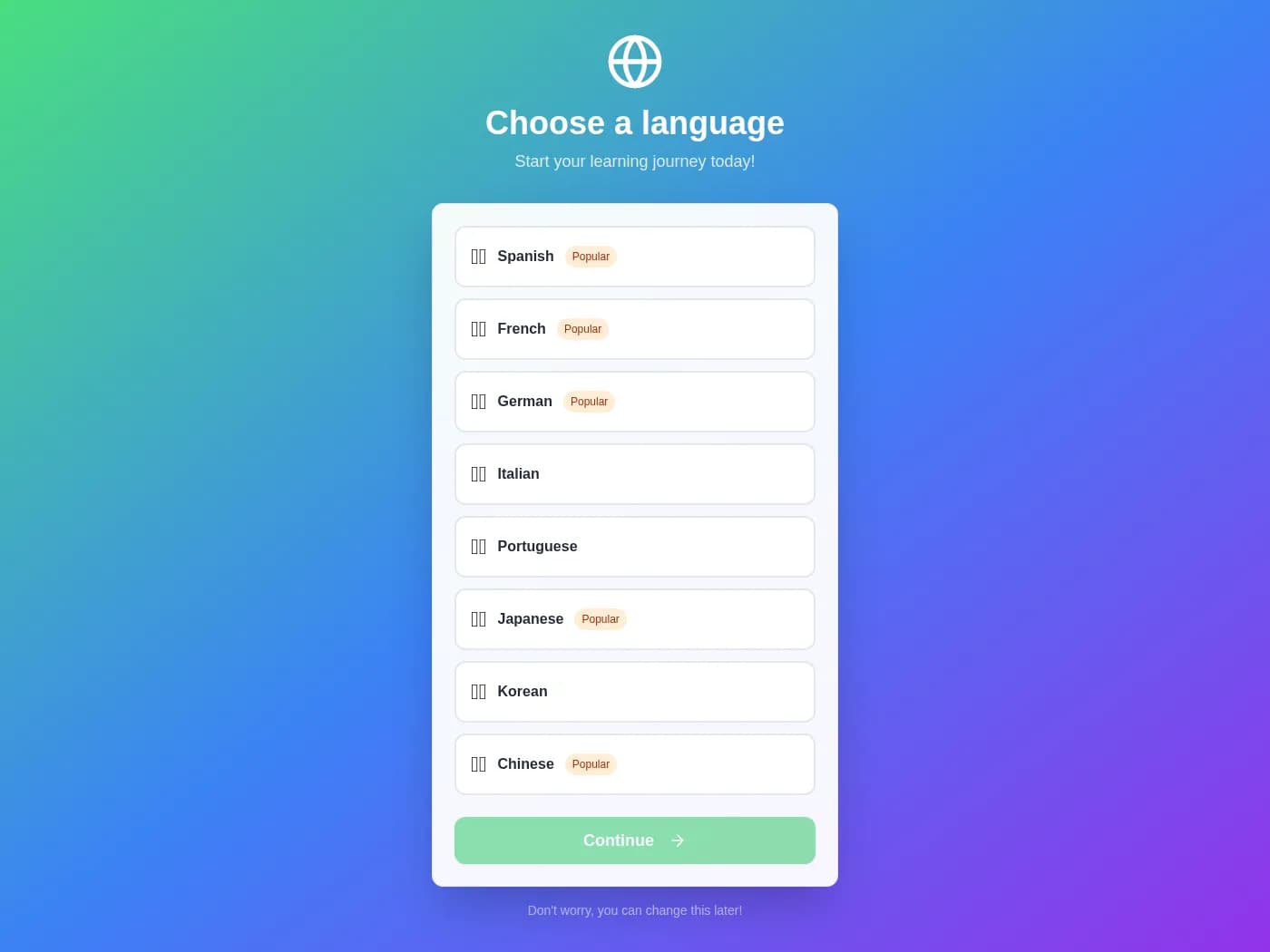 Duolingo Style Language Learning App