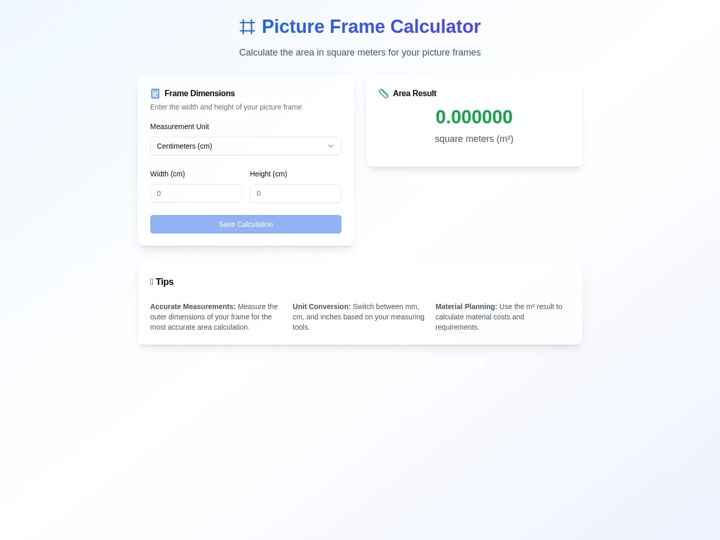 Carculator for M2 Picture Frames
