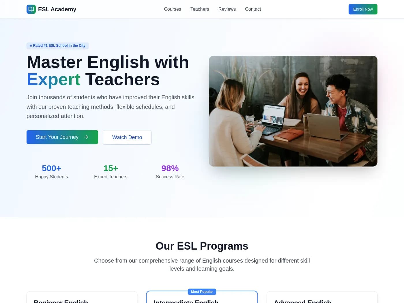 ESL Classes Landing Page
