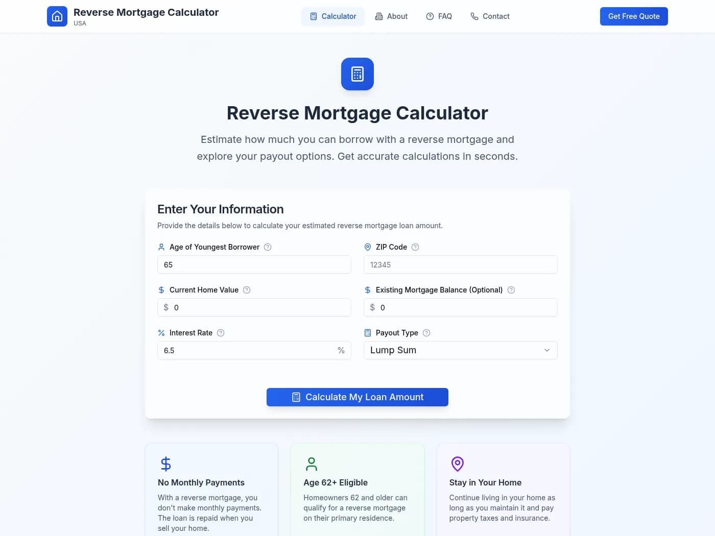 Reverse Mortgage Calculator USA