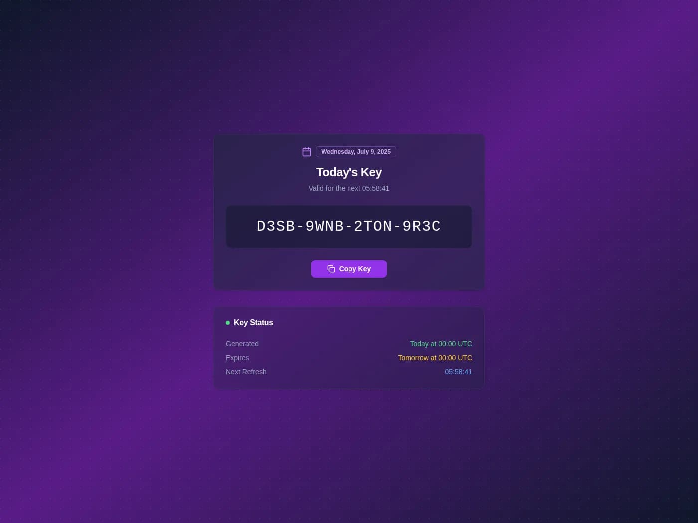 Daily Key Generator - Sellix Style
