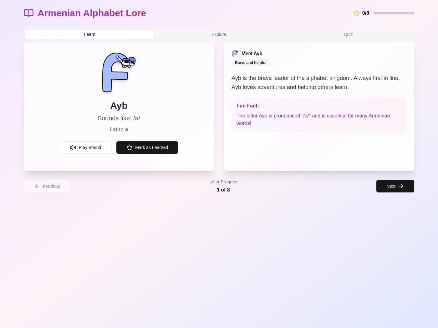 Armenian Alphabet Lore Game