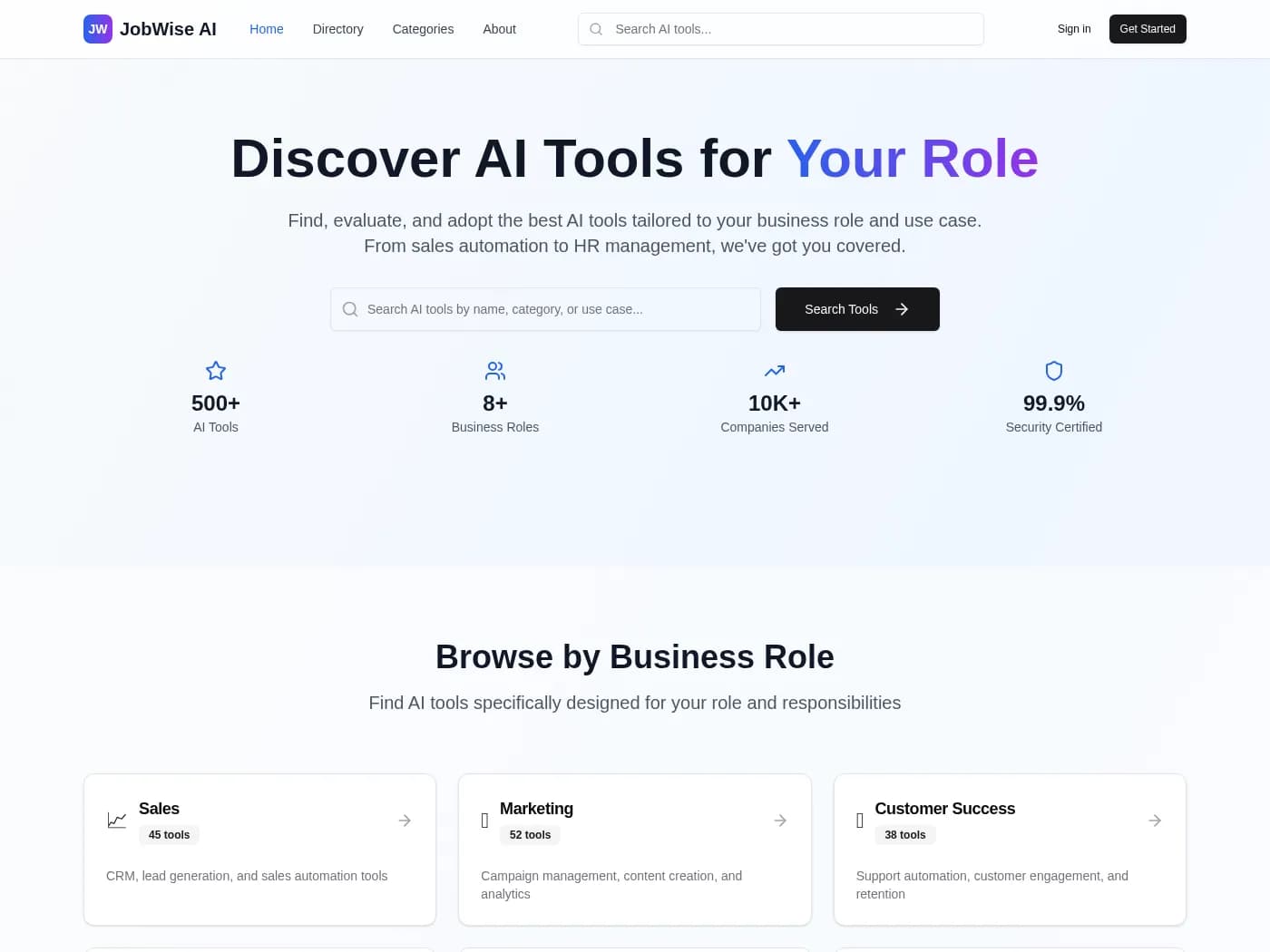 JobWise AI - Role-Based AI Tools Directory SaaS Platform