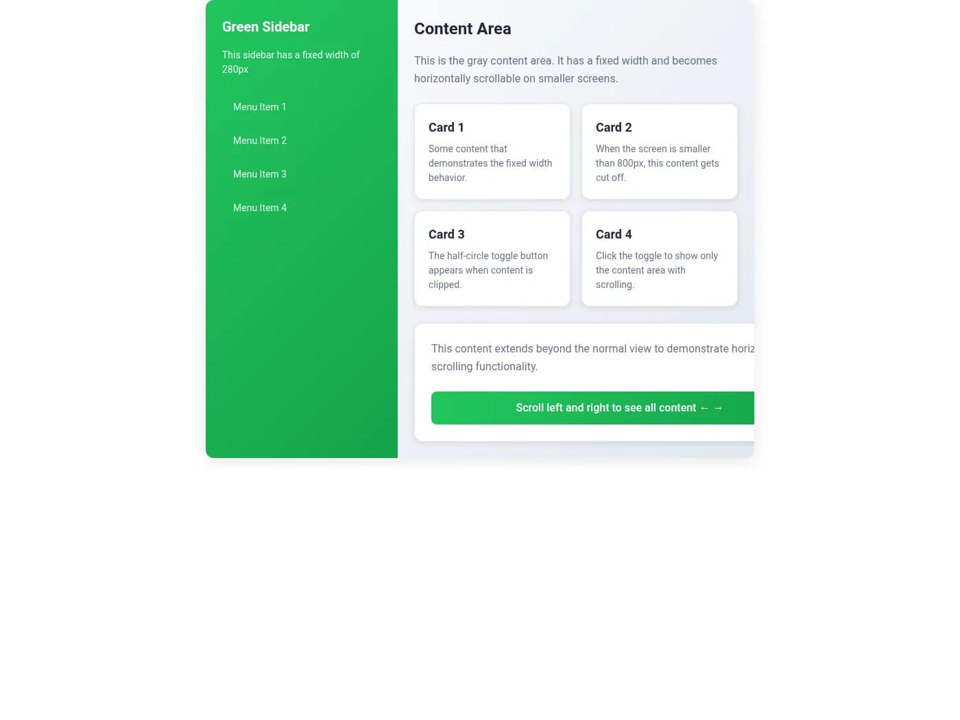 Responsive Layout with Fixed Sidebar and Scrollable Content