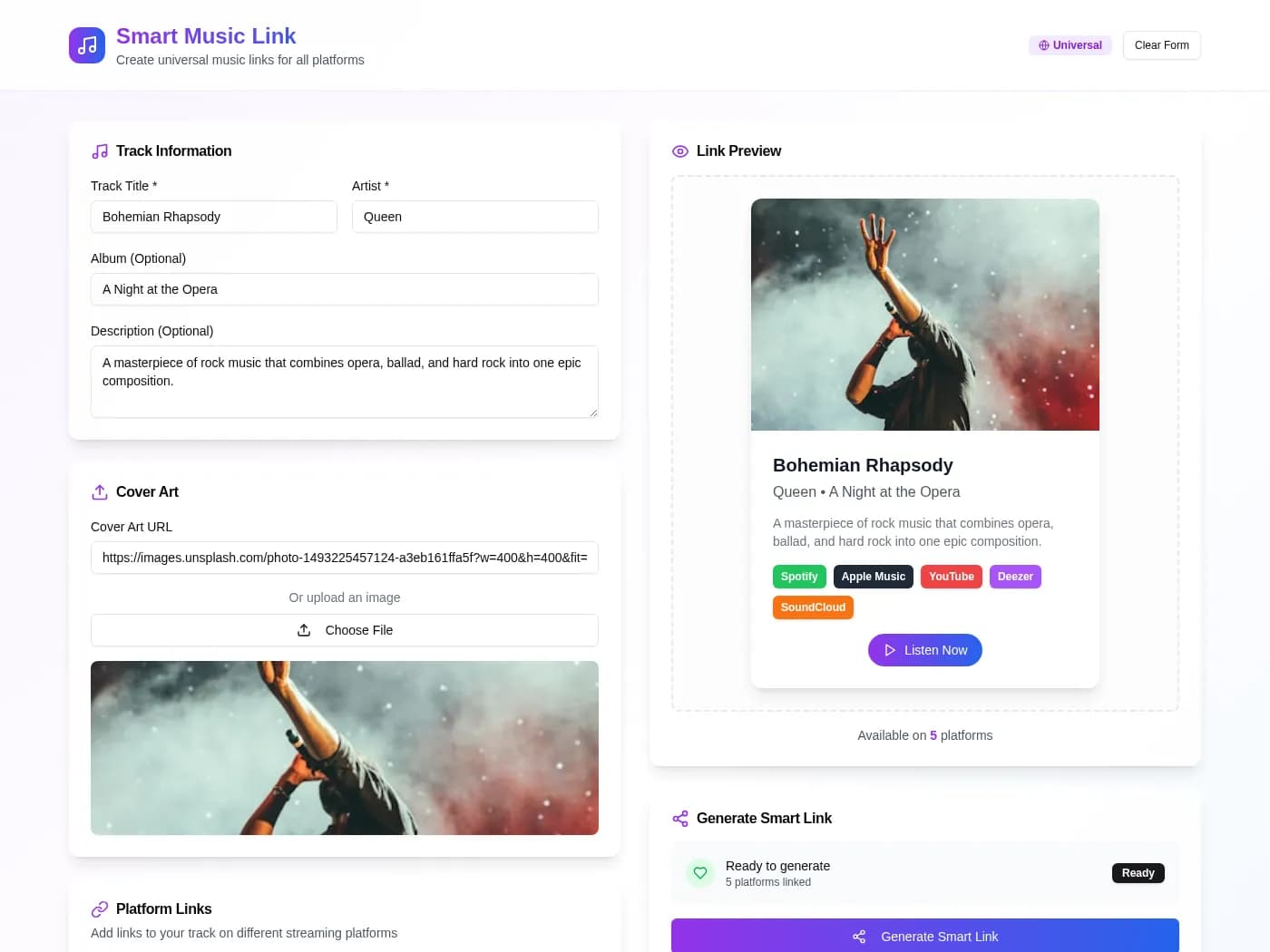 Smart Music Link Generator