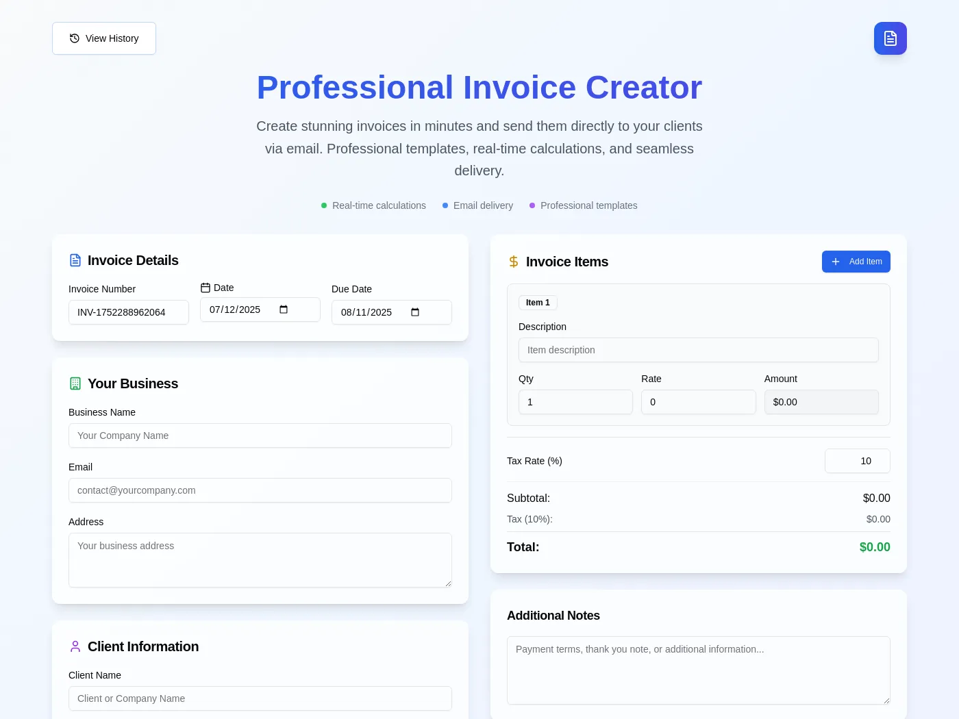 Quick Invoice Creator with Email