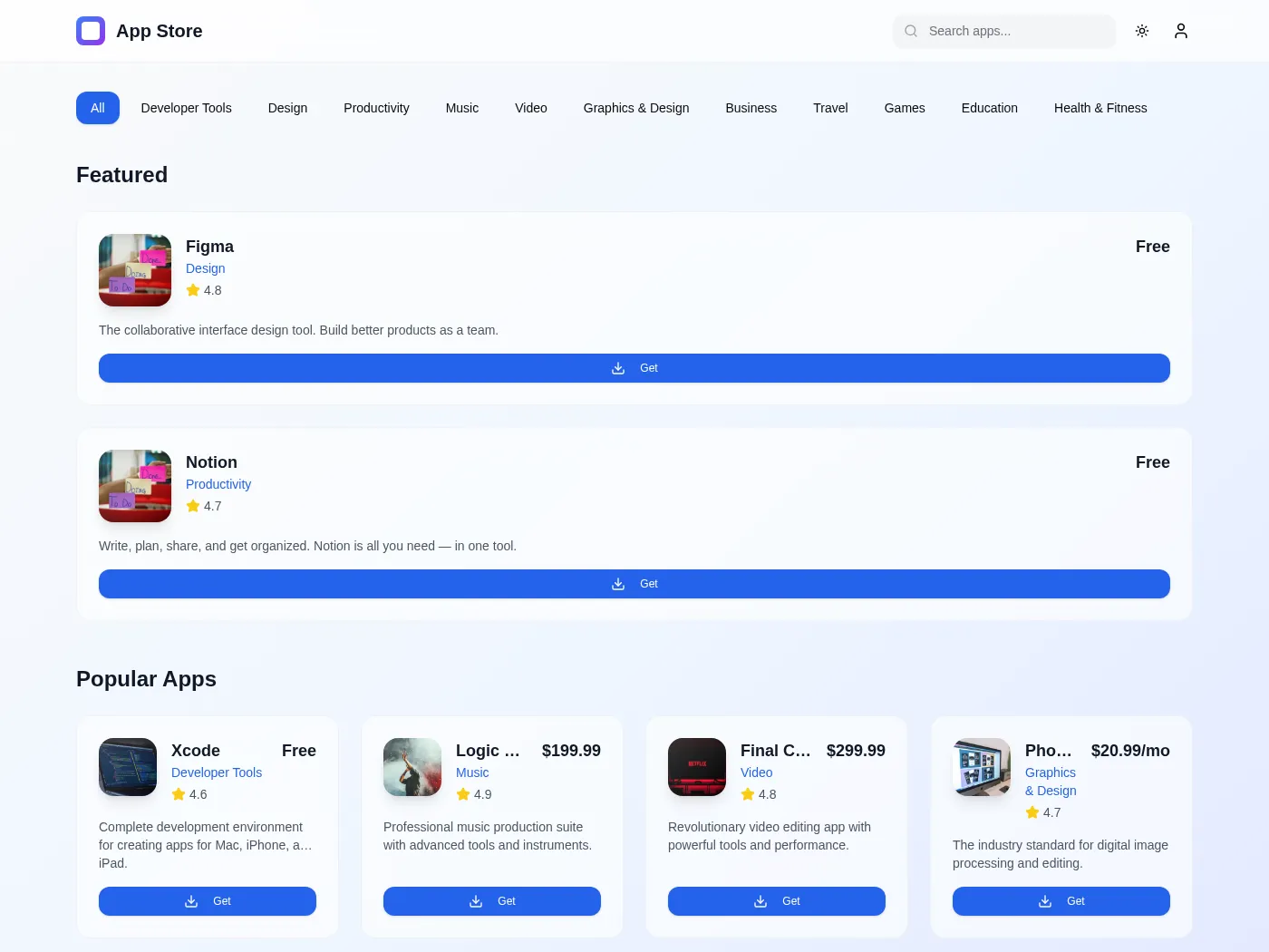 Mac App Store Inspired Website