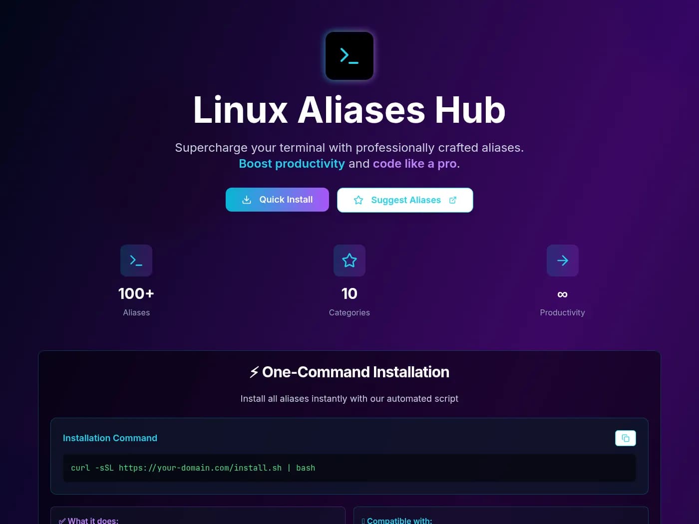 Linux Aliases Hub - Modern Installation Portal
