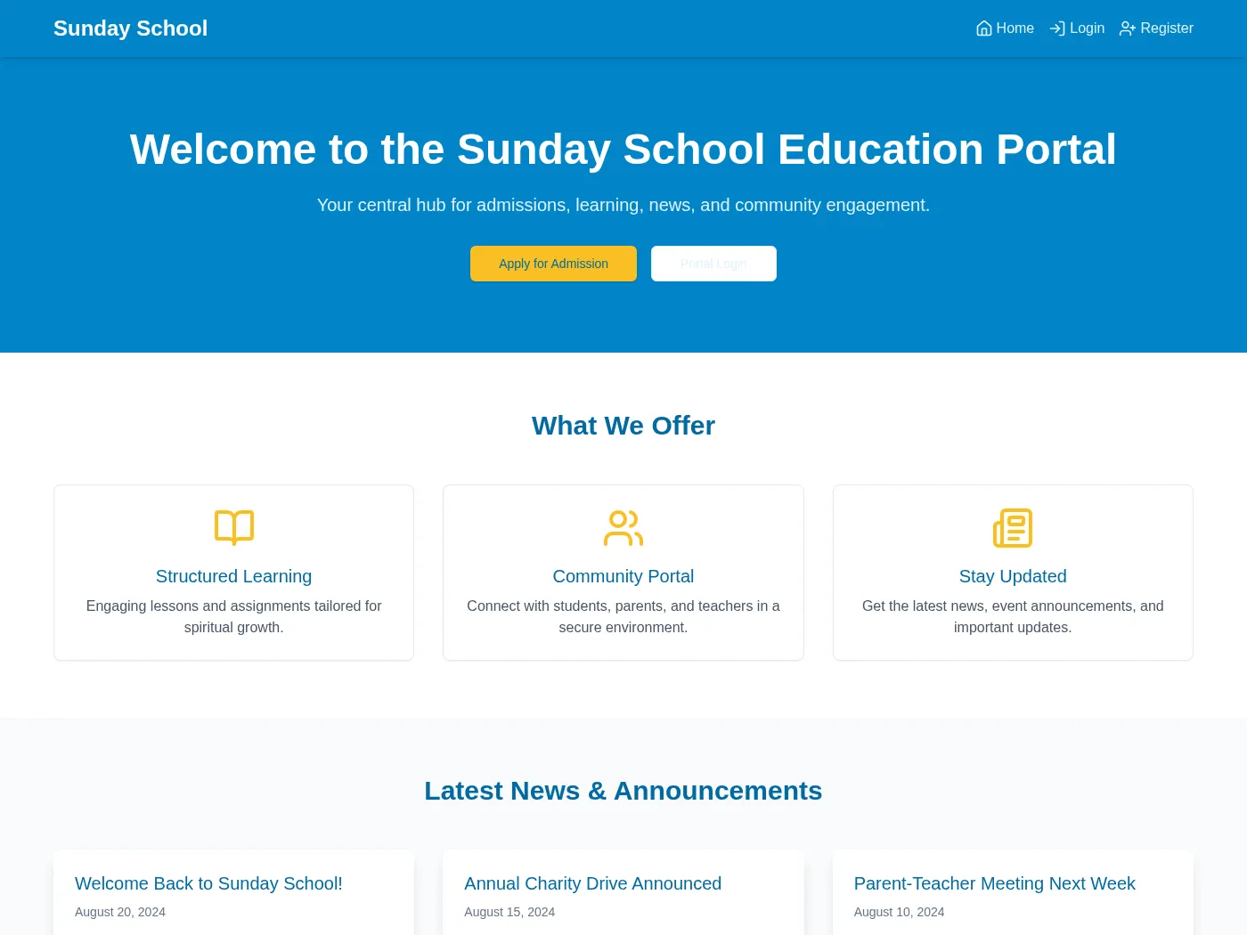 Sunday Education Institution Portal