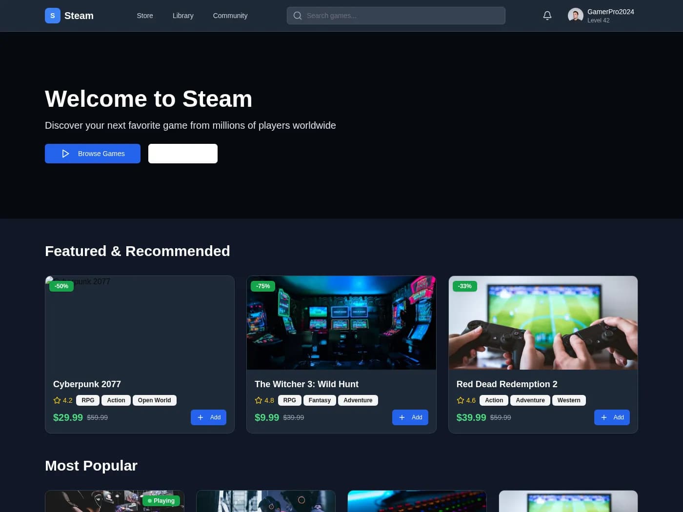 Fake Steam Gaming Platform