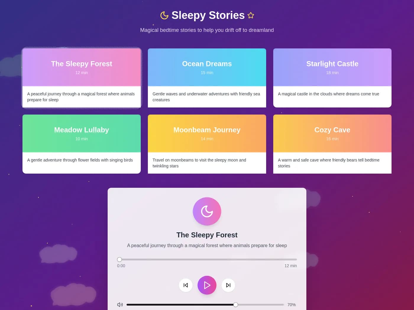 Children's Audio Sleep Stories Web App