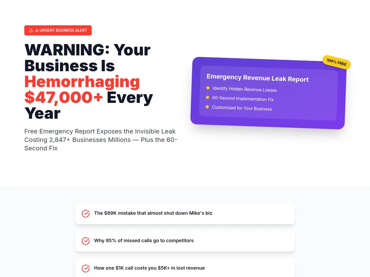 Emergency Revenue Leak Report Funnel